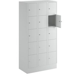 Wolf 5er-Schlie&szlig;fachschrank M&uuml;nchen, 3 Abteile, lichtgrau, B 900 mm, mit Bodensockel