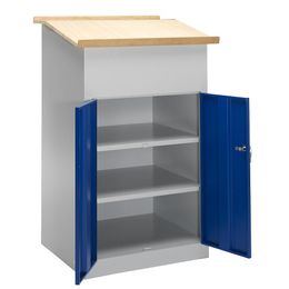 Pavoy Industrie-Stehpult, mit Fl&uuml;gelt&uuml;rschrank, enzianblau