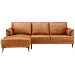 Livetastic Ecksofa, Cognac, Leder, Kombination Echtleder/Lederlook, Rindleder, 3-Sitzer, Ottomane links, L-Form, 233x153 cm, Wohnzimmer, Sofas & Couches, Wohnlandschaften, Ecksofas