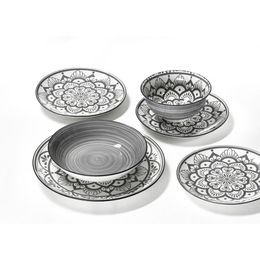 Ritzenhoff Breker Tafelservice Doha grau, Grau, Wei&szlig;, Keramik, 16-teilig, 27.5x28x29 cm, Essen & Trinken, Geschirr, Geschirr-Sets, Tafelservice