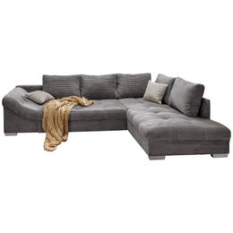 Mid.you Ecksofa, Grau, Textil, Buche, Streifen, 4-Sitzer, F&uuml;llung: Schaumstoff, Ottomane rechts, L-Form, 298x202 cm, Made in EU, Liegefunktion, seitenverkehrt erh&auml;ltlich, Schlafen auf Sitzh&ouml;he, R&uuml;cken echt, Armteil links, rechts, Wohnzimmer, Sofas & Couches, Wohnlandschaften, Ecksofas