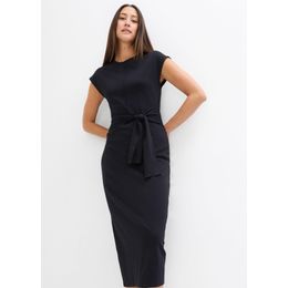 bonprix Jerseykleid, schwarz, Gr.44/46 (L), Kleid mit Knotendetail an der Taille, 100% Baumwolle (organic)