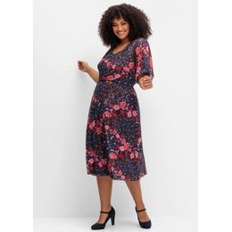 sheego by Joe Browns sheego Gro&szlig;e Gr&ouml;&szlig;en Blumenkleid aus weicher Mesh-Qualit&auml;t, blau gemustert, Gr&ouml;&szlig;e 44 - Damen