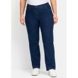 sheego Gro&szlig;e Gr&ouml;&szlig;en 5-Pocket-Jeans mit Stickerei-Motiv, blue-stone-washed, Gr&ouml;&szlig;e 48 - Damen