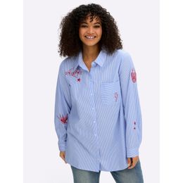 sheego by Joe Browns sheego Gro&szlig;e Gr&ouml;&szlig;en Baumwollbluse mit Streifen und Stickerei, hellblau-wei&szlig;-gestreift, Gr&ouml;&szlig;e 50 - Damen