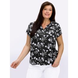 sheego Gro&szlig;e Gr&ouml;&szlig;en Kurzarm-Bluse mit floralem Druck, schwarz-wei&szlig;-gemustert, Gr&ouml;&szlig;e 52 - Damen