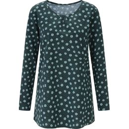 Damen Longshirt in A-Linie petrol-salbei-bedruckt, Gr&ouml;&szlig;e 38