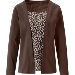 Damen 2-in-1-Shirt mit Animal-Print schoko, Gr&ouml;&szlig;e 54