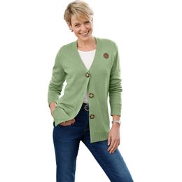 Damen Cardigan mit Kn&ouml;pfen in Horn-Optik eucalyptus, Gr&ouml;&szlig;e 54
