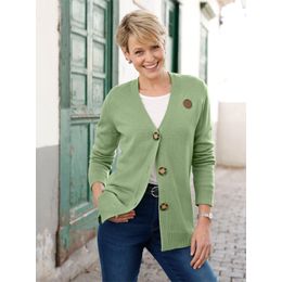 Damen Cardigan mit Kn&ouml;pfen in Horn-Optik eucalyptus, Gr&ouml;&szlig;e 44