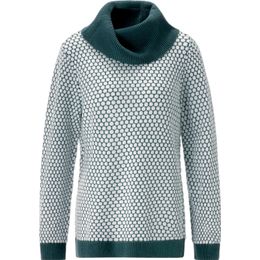 Damen Rollkragenpullover mit Strukturmuster petrol-ecru-gemustert, Gr&ouml;&szlig;e 54