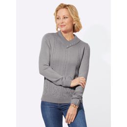 WITT Damen V-Ausschnitt-Pullover mit Schmuckkn&ouml;pfen, steingrau, Gr&ouml;&szlig;e 38