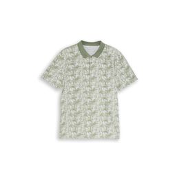 Tom Tailor Denim Herren Jersey Poloshirt mit Palmenprint, gr&uuml;n, Palmenprint, Gr. XL