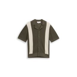 Tom Tailor Denim Herren Strickhemd mit Resort Kragen und Knopfleiste, gr&uuml;n, Colour Blocking, Gr. S