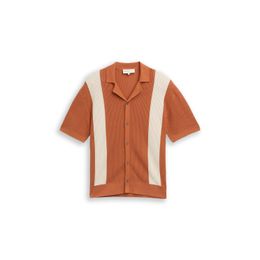 Tom Tailor Denim Herren Strickhemd mit Resort Kragen und Knopfleiste, orange, Colour Blocking, Gr. XS