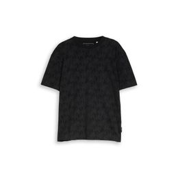 Tom Tailor Denim Herren Relaxed Fit T-Shirt mit Palmenprint, schwarz, Palmenprint, Gr. XL