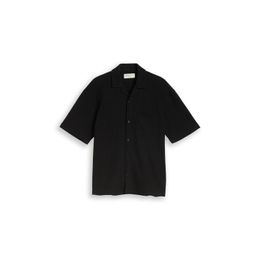 Tom Tailor Denim Herren Relaxed Fit Resort Hemd mit Waffelstruktur, schwarz, Uni, Gr. M