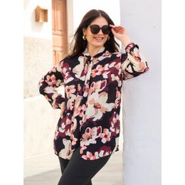 sheego Damen Schluppenbluse mit Blumenprint, schwarz-koralle-bedruckt, Gr&ouml;&szlig;e 46