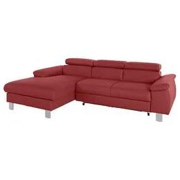 Ecksofa COTTA "Komaris L-Form, B: 244 cm", rot, B:244cm H:72cm T:166cm, Microfaser PRIMABELLE (100% Polyester);Kunstleder SOFTLUX(100%Polyurethan);Feinstruktur (100% Polyester);Kunstleder SOFTLUX/Struktur (100%Polyurethan, 90%Polyester, 10% Polyacryl), Sofas, Ecksofa, mit Kopfteilverstellung, optional Bettfunktion, Bettkasten & Licht
