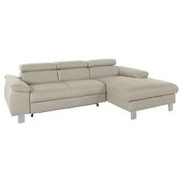 Ecksofa COTTA "Komaris L-Form, B: 244 cm", grau, B:244cm H:72cm T:166cm, Microfaser PRIMABELLE (100% Polyester);Kunstleder SOFTLUX(100%Polyurethan);Feinstruktur (100% Polyester);Kunstleder SOFTLUX/Struktur (100%Polyurethan, 90%Polyester, 10% Polyacryl), Sofas, Ecksofa, mit Kopfteilverstellung, optional Bettfunktion, Bettkasten & Licht
