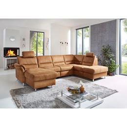 Wohnlandschaft DIE PLANBAR "ZE-EM16033 U-Form, Breite 316 cm", deluxe zimt, B:316cm T:203cm, 100% Polyester, Sofas, Wohnlandschaft, wahlweise mit Kopfst&uuml;tzen und echt bezogenem R&uuml;cken
