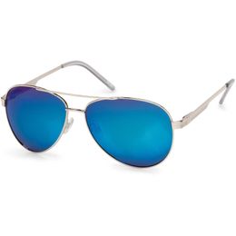Pilotenbrille styleBREAKER "Polarisierte Piloten Sonnenbrille mit Etui", Damen, blau (gestell silber, glas blau verspiegelt), Modisch, Sonnenbrillen
