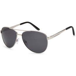 Pilotenbrille styleBREAKER "Polarisierte Piloten Sonnenbrille mit Etui", Damen, grau (gestell silber, glas grau), Modisch, Sonnenbrillen