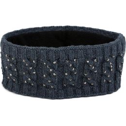 Stirnband styleBREAKER "Stirnband mit Zopfmuster & Strass", Damen, blau, Obermaterial: 100% Viskose CV., Modisch, M&uuml;tzen Stirnband