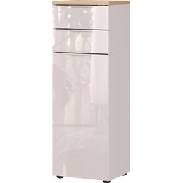 Midischrank Germania "Tavira", kaschmir, lindberg, eiche, nachbildung, B:39cm H:112cm T:34cm, Glas, Holzwerkstoff, Kunststoff, Schr&auml;nke, Midischrank, Midischrank mit Glasfronten und Selbsteinzug der Schubladen