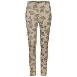 Lascana Leggings 'GoldenGinko152' beige Gr. 32/34 f&uuml;r Damen. Mit Allover-Druck. Figurbetont. Nachhaltig.