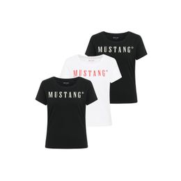 T-Shirt Mustang "T-Shirt Style Alma 3P 3er Pack", Damen, Gr. S, bunt (2xschwarz, wei&szlig;), Obermaterial: 100% Baumwolle CO., Shirts T-Shirt