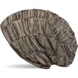 Strickm&uuml;tze styleBREAKER "Feinstrick Beanie mit Karo Strick", Damen, beige (beige, braun), 100% Viskose CV., Modisch, M&uuml;tzen Strickm&uuml;tze