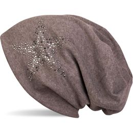 Beanie styleBREAKER "Beanie M&uuml;tze mit Strass Nieten Stern", Herren, braun (braun meliert), Obermaterial: 100% Viskose CV., Modisch, M&uuml;tzen Beanie