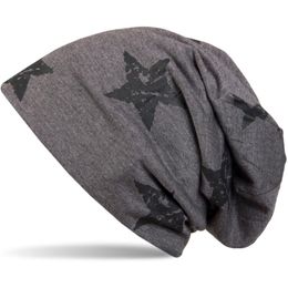 Beanie styleBREAKER "Beanie mit Sterne Print im Destroyed Look", Herren, grau (taupe, grau), Obermaterial: 50% Viskose CV. 50% Polyester PES., Modisch, M&uuml;tzen Beanie