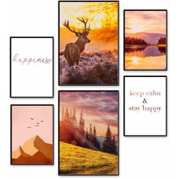 Poster Artland "Natur im Sonnenuntergang", orange (farbe bild(er): orange), B:42cm H:29,7cm, Bilder, Poster, Bilder Set, 6tlg. 4xDIN A4 / 2xDIN A3, ohne Rahmen