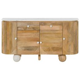 Sideboard Mango 150x40x80 natur lackiert / Marmor wei&szlig; FLORENZ #120