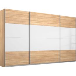 Schwebet&uuml;renschrank Rauch "Quadra Schlafzimmerschrank in vielen Breiten", braun (struktureichefarben hell, wei&szlig;glas), B:315cm H:210cm T:62cm, Holzwerkstoff, Schr&auml;nke, Schwebet&uuml;renschrank, Kleiderschrank Garderobenschrank Schrank mit Glaselementen