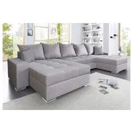 Wohnlandschaft Collection AB "Josy XXL U-Form, B: 333 cm, mit 2 Recamieren 77 & 97 cm", hellgrau, B:333cm H:84cm T:161cm, 100% Polyester, Sofas, Wohnlandschaft, Bettfunktion, Bettkasten & 2 Zierkissen, Federkern