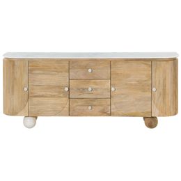 Sideboard Mango 200x40x80 natur lackiert / Marmor wei&szlig; FLORENZ #122