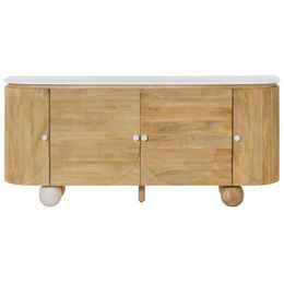 Sideboard Mango 180x40x80 natur lackiert / Marmor wei&szlig; FLORENZ #121