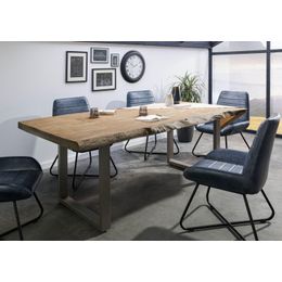 Baumtisch Mango 180x90x77 beige lackiert / U-Beine silber matt FREEFORM 5