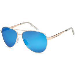 Pilotenbrille styleBREAKER "Polarisierte Piloten Sonnenbrille mit Etui", Damen, blau (gestell hellgold, glas blau, lila verspiegelt), Modisch, Sonnenbrillen