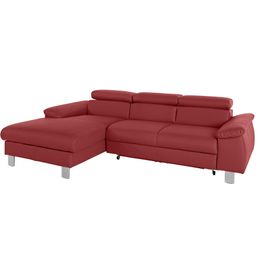 Ecksofa COTTA "Komaris L-Form, B: 244 cm", rot, B:244cm H:72cm T:166cm, Microfaser PRIMABELLE (100% Polyester);Kunstleder SOFTLUX(100%Polyurethan);Feinstruktur (100% Polyester);Kunstleder SOFTLUX/Struktur (100%Polyurethan, 90%Polyester, 10% Polyacryl), Sofas, Ecksofa, mit Kopfteilverstellung, optional Bettfunktion, Bettkasten & Licht