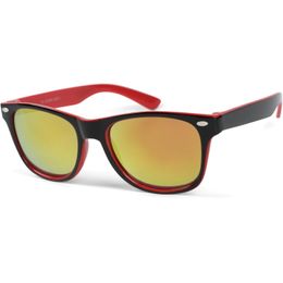 Wayfarer styleBREAKER "Kinder Sonnenbrille Nerd Style", Jungen, orange (gestell schwarz, rot, glas orange, rot verspiegelt), Modisch, Sonnenbrillen