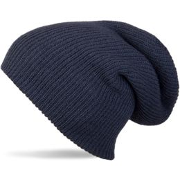 Strickm&uuml;tze styleBREAKER "Feinstrick Beanie doppelt gestrickt", Damen, blau (dunkelblau), Obermaterial: 100% Polyacryl PAN., Modisch, M&uuml;tzen Strickm&uuml;tze