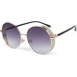 Sonnenbrille styleBREAKER "Runde Sonnenbrille mit Glitzer Side Shield", Damen, grau (gestell gold, glas grau verlauf), Modisch, Sonnenbrillen Sonnenbrille