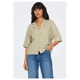 Kurzarmbluse Only "ONLTHYRA LIFE SS SHIRT NOOS WVN", Damen, Gr. XS, oxford tan, Web, Obermaterial: 100% Baumwolle, unifarben, regular fit normal, V-Ausschnitt, Blusen