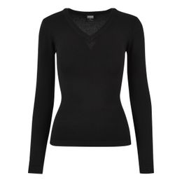 Rundhalspullover Urban Classics "Urban Classics Damen Ladies Knitted V-Neck Sweater", Damen, Gr. XXL, schwarz, 70% Viskose, 30% Polyamid, unifarben, slim fit, V-Ausschnitt, Pullover Rundhalspullover
