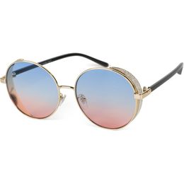 Sonnenbrille styleBREAKER "Runde Sonnenbrille mit Glitzer Side Shield", Damen, blau (gestell gold, glas blau, rosa verlauf), Modisch, Sonnenbrillen Sonnenbrille