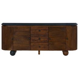 Sideboard Mango 200x40x80 dunkelbraun lackiert / Marmor schwarz FLORENZ #222